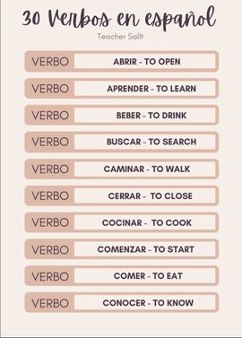 30 adjetivo, 30 verbos en español